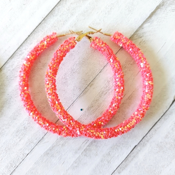 Jewelry | Jenny Glitter Hoops Pink | Poshmark